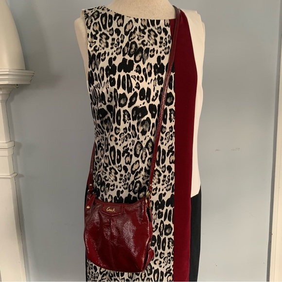 Coach | Bags | Coach Deep Red Leather Crossbody In Shiny Textured ...